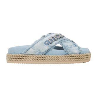 Mou Gewebte Slide Sandalen mit ausgefranstem Denim - - Shoes - Damen - Blau - 39 EU
