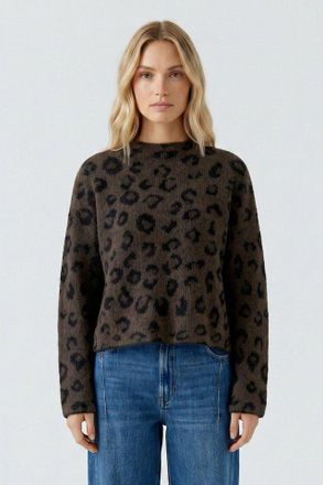 Oui Strickpullover Oui Pullover mit Leopardenmuster, braun-schwarz (1-tlg)