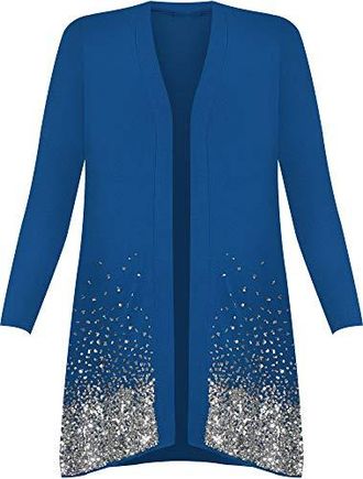 WearAll Cardigan à Manches Longues avec imprimé pailleté au Pied - Cardigans - Femmes - Bleu - 54-56