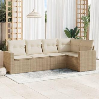 vidaXL Vidaxl - Salon de jardin avec coussins 5 pcs beige r&eacute;sine tress&eacute;e