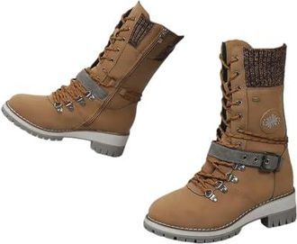 Generic JJDFW Bottes pelucheuses de couleur unie avec semelle souple &agrave; talon &eacute;pais et doublure en polaire antid&eacute;rapante pour lhiver, marron, 36 1/3 EU