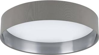 Eglo LED Deckenlampe Maserlo 2, Textil Deckenleuchte, Wohnzimmerlampe Decke aus Stoff in silber und grau, Kunststoff in wei&szlig;, warmwei&szlig;, &Oslash; 38 cm