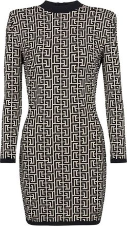 Balmain Femme, Robes, Noir, Taille: 40 FR Courte Robe Jacquard Bicolore avec Monogramme