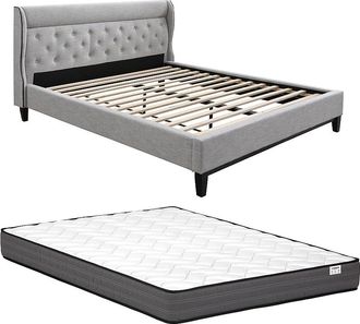 Vente-Unique Bett 160 x 200 cm + Matratze - Grau - MARSDENIO