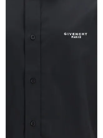 Givenchy Mens Shirt Poplin Embroidered Black Cotton