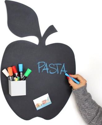 KalaMitica Tableau Magnétique Mural en Forme de Pomme, Acier Écrivable à la Craie, Noir Anthracite, 56x38x0,12 cm