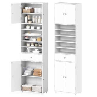 Giantex 180 cm Badezimmerschrank, freistehender Hochschrank mit 5 offenen Regalen & verstellbaren Einlegeb&ouml;den, 50 x 24 cm Mehrzweckschrank f&uuml;r Wohnzimmer, K&uuml;