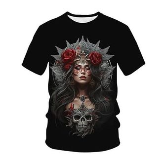 Generic T-shirt &agrave; manches courtes pour homme Motif t&ecirc;te de mort 3D Halloween, Halloween-03, 3XL