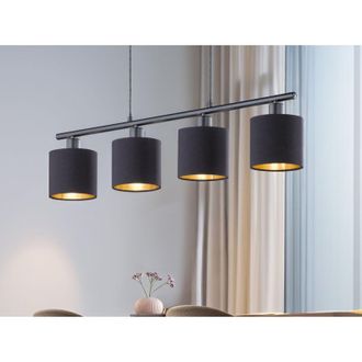 Reality Reality Leuchten - Pendelleuchte tommy 4-flammig Stoff Lampenschirme Schwarz Gold, Breite 75cm