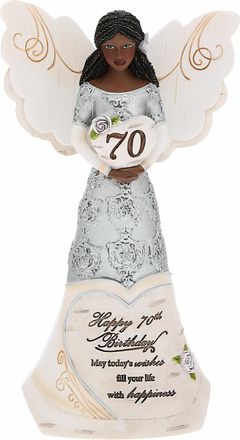 Pavilion Gift Company Pavilion Figur Happy 70th Birthday, 15,2 cm, Ebenholz, afrikanischer amerikanischer Engel, religi&ouml;ser bester Freund, Bestie, BFF, Gott, Jesus, Liebhab