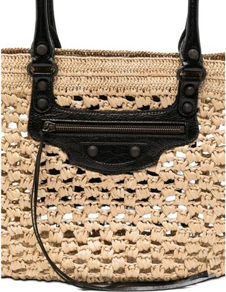 Balenciaga Raffia and Lambskin Tote Bag - Beige