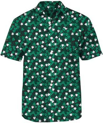 Generic Chemise hawa&iuml;enne pour homme - Tr&egrave;fle vert - Imprim&eacute; tr&egrave;fle - Manches courtes - Style d&eacute;contract&eacute; - Motif floral - Cadeau irlandais amusant, A-bronze.