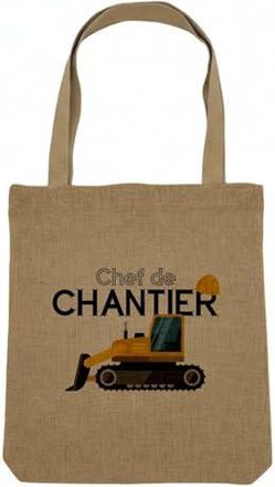 Fabulous Sac Shopping Tote Bag Aspect Lin - Chef de Chantier Enfant Travail Construction - Sac de Courses Toile Epaisse 360g Beige Naturel Cabas Port&eacute; Epaule S