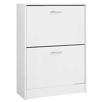 Vasagle Schuhschrank mit 2 Klappen, Schuhkipper, Trennw&auml;nde verstellbar und abnehmbar, f&uuml;r 12 Paar Damenschuhe oder 8 Paar Herrenschuhe, Kleiner Flur, 60 x 24