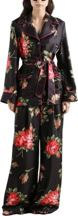Dolce & Gabbana Femme, V&ecirc;tements de nuit et de d&eacute;tente, Noir, Taille: 44 FR Rose Bouquet Vanity Twill Shirt