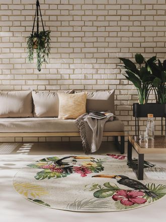 benuta Nest In- & Outdoor Teppich Artis - Multicolor 160 cm Rund - Strapazierf&auml;hig f&uuml;r Balkon, Terrasse, Garten - K&uuml;chenteppich & Wohnzimmerteppich - Botanic