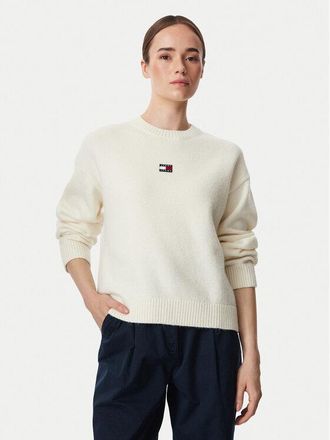 Tommy Jeans Pullover Fluffy Badge DW0DW23831 Wei&szlig; Regular Fit