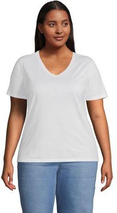 Lands End Supima Kurzarm-Shirt mit V-Ausschnitt, Damen, Größe:48-50 plus, Weiß, Baumwolle, by Lands End