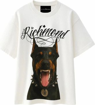 John Richmond Homme, Tops, Blanc, Taille: 2XL T-shirt &agrave; imprim&eacute; graphique