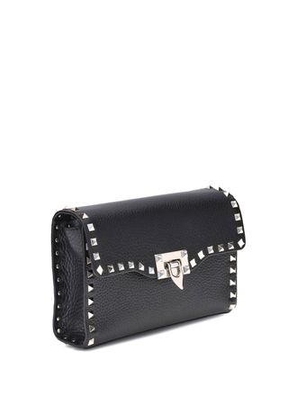 Valentino Garavani Womens Rockstud Mini Shoulder Bag Garnet Calfskin Nero Calf Leather Bos Taurus