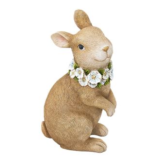 Loberon Deko-Hase Ashfordale - mit Bl&uuml;tenkranz - von Hand Bemalt - Detailreich Gearbeitet - Osterhase - Osterfigur - Osterdeko - Ostern - Polyresin, braun