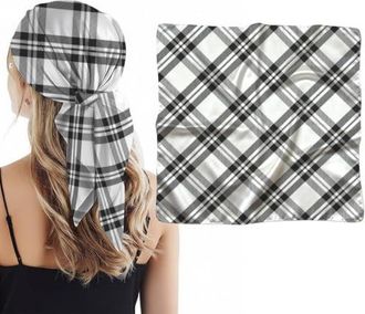 Generic Bandana &agrave; carreaux noirs en soie pour dormir - Accessoire de cowboy pour femme, Noir/carreaux, 35 &times; 35 inch