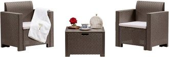 Dmora Loungeset f&uuml;r drau&szlig;en Neptune, Outdoor-Lounge mit Couchtisch, Terrassenset mit Kissen, Gartenkomposition mit Sofa und Sesseln, Made in Italy, Taube