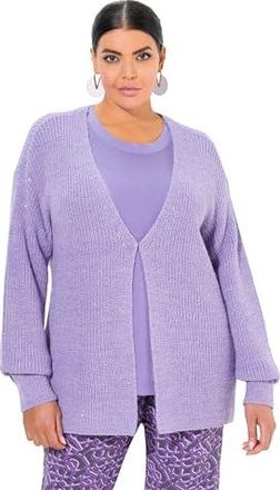 Ulla Popken Cardigan à Paillettes, surdimensionné, Maille côtelée, col en V pour Femme, Lavande, 62-64