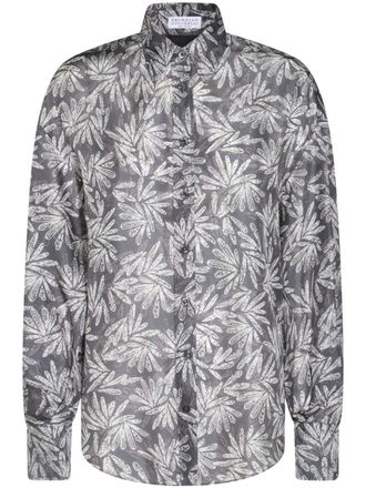 Brunello Cucinelli Hemd mit Blumen-Print - Grau