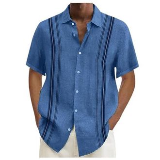 Generic Chemise d&eacute;t&eacute; pour homme, chemise de plage imprim&eacute;e tendance, chemise boutonn&eacute;e, coupe ample, manches courtes, col &agrave; revers, chemisier d&eacute;contract&eacute;, dou