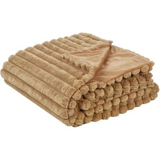 Beliani Kuscheldecke Hellbraun aus Kunstfell 200 x 220 cm Flauschige Tagesdecke f&uuml;r Bett Sofa Wohnzimmer Schlafzimmer &Uuml;berwurf Wohnaccessoires