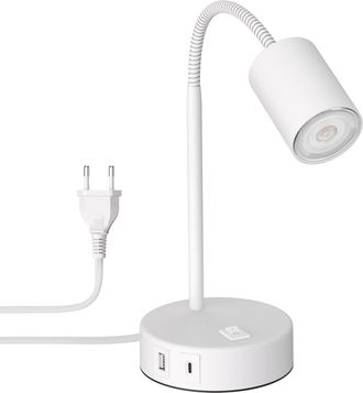 LEDs Com Tischleuchte WAIKA, weiß, USB-A, USB-C, inkl. GU10 LED Lampe (3-Stufen-Dimmer, warmweiß, 6,3W, 374lm, 70°)