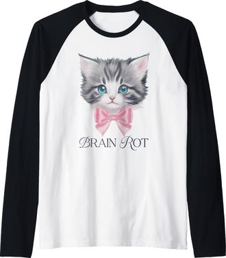 Trendy Apparel Brain Rot Cute Kitten with Big Pink Bow Raglan