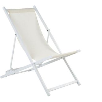 Beliani Beliani - Liegestuhl Wei&szlig; Aluminium mit Stoffbespannung Hellbeige Faltbar Klappbar Verstellbar Modern Garten Terrasse Outdoor Balkon M&ouml;bel Ausstattung