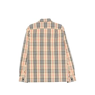 Burberry Mens Shirt Jacket Ollie Check Cotton Linen Neutrals