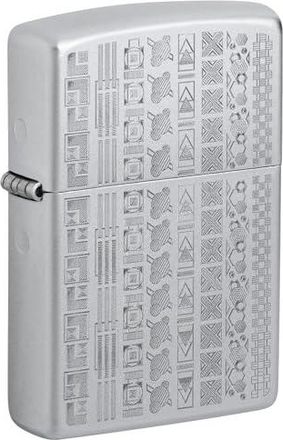 Zippo Sturmfeuerzeug - Geometric Pattern, Satin Chrome, Auto Engrave - Nachfüllbar - Wiederverwendbar - Windfestes Design - Geschenkbox - Made in USA