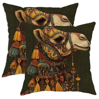 Generic Exotisches Kamel, Farbenfroh, K&uuml;nstlerisch Sofakissenbezug Komfort Dekokissen Mit Rei&szlig;verschluss Kissenh&uuml;llen F&uuml;r Balkon B&uuml;ro Hotel 45X45Cm 2Er Set