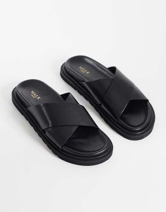 WALK LONDON Walk London - Ezra - Sandalen aus schwarzem Leder mit &uuml;berkreuzten Riemen