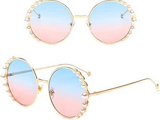 Generic Pearl Lunettes de soleil pour femme Monture en métal Lunettes de soleil rondes Miroir Pearl Lunettes de soleil UV400, 6, Taille unique