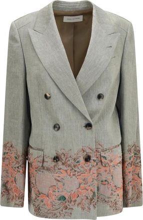 Dries Van Noten Zweireihiger Blazer aus Leinen-Baumwoll-Mischgewebe mit Stickerei - - Jackets - Damen - Grau - M
