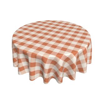 AOOEDM Herbst-Tischdecke, 152,4 cm, rund, Bauernhaus, kariert, Orange, Tischdecke, Erntedankfest, waschbare Polyester-Tischdecken f&uuml;r K&uuml;che, Esszimmer, Urlau