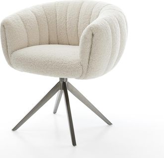DELIFE Drehstuhl Jada-Flex Teddystoff Beige Kreuzgestell breit Graphit 360&deg; drehbar Wippfunktion Taschenfederkern, Esszimmerst&uuml;hle