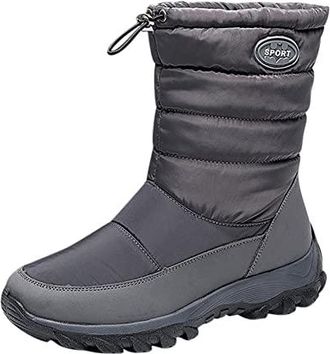 Generic Bottes de neige dhiver chaudes doubl&eacute;es en polaire pour femme - Chaussures de marche &eacute;l&eacute;gantes et confortables - &Agrave; enfiler - Bottes mi-mollet, gris, 3