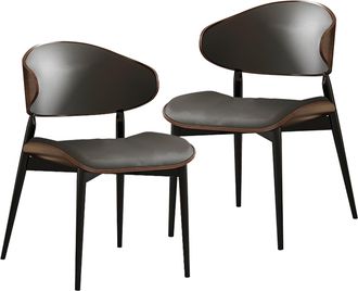 Generic Mid Century Modern Esszimmerstuhl 2er-Set - Kunstleder Mit Geschwungener Rückenlehne Und Metallbeinen(Gray)
