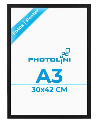 Photolini Bilderrahmen A3 Schwarz Holz MDF, A3 Bilderrahmen 30x42 Holz MDF, DIN A 3 Rahmen mit Acrylglas, Picture Frame 42x30 zum Aufh&auml;ngen, Rahmen 42 x 30 mit 