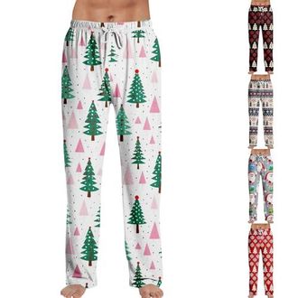 Generic Pantalon de pyjama de Noël pour homme - Motif sapin de Noël amusant - Père Noël - Pantalon de pyjama de Noël assorti - Grande taille - Taille élastiqu