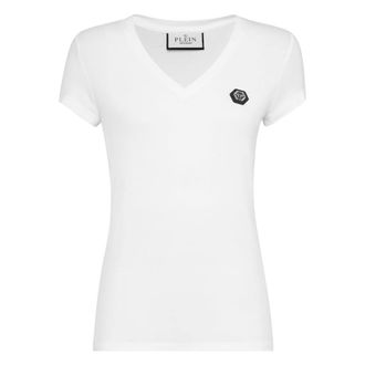 Philipp Plein Femme, Tops, Blanc, Taille: 38 FR Normal V Neck T-shirt