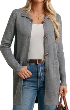 Grace Karin Cardigan long &agrave; manches longues et col &agrave; revers boutonn&eacute; avec poches pour femme, XXL