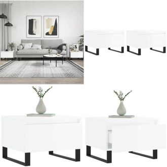 vidaXL Couchtische 2 Stk. Hochglanz-Wei&szlig; 50x46x35 cm Holzwerkstoff - Elegante Couchtische - Wohnzimmerstil - Holzwerkstoff M&ouml;bel - Wei&szlig;er Couchtisch