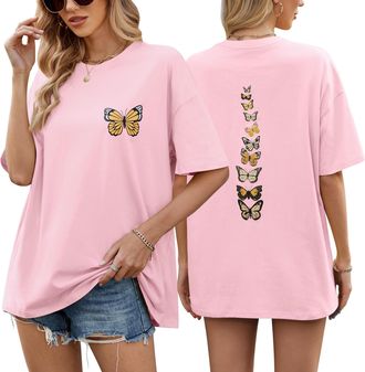 Heekpek Damen Tshirt Oversize T Shirt Baumwolle Kurzarm Longshirt Sommer Oberteile Graphic Tee Lang Bluse Tunika Tops f&uuml;r Teenager M&auml;dchen Locker Basic T-Shir